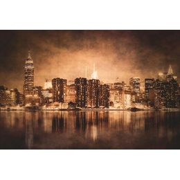 papermoon Fototapete "NEW YORK-CITY SKYLINE BROOKLYN BRIDGE VINTAGE WANDDEKO" Tapeten Gr. B/L: 3,50 m x 2,60 m, Bahnen: 7 St., bunt Fototapeten