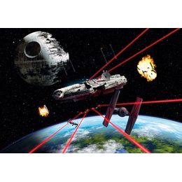 Komar Fototapete "Star Wars Millennium Falcon" Tapeten 368x254 cm (Breite x Höhe), inklusive Kleister Gr. B/L: 368 m x 254 m, Rollen: 8 St., schwarz (schwarz, rot) Fototapeten Comic