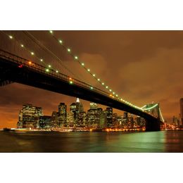 papermoon Fototapete "Brooklyn Bridge by Night" Tapeten Gr. B/L: 4 m x 2,6 m, Bahnen: 8 St., bunt (mehrfarbig) Fototapeten
