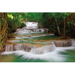 papermoon Fototapete "Deep Forest Waterfall" Tapeten Gr. B/L: 3,5 m x 2,6 m, bunt (mehrfarbig) Fototapeten