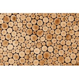 papermoon Fototapete "Round Teak Wood" Tapeten Gr. B/L: 4 m x 2,6 m, Bahnen: 8 St., bunt (mehrfarbig) Fototapeten