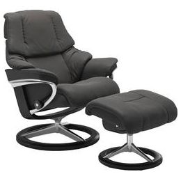 Relaxsessel stressless "Reno" Sessel Gr. Leder PALOMA, Signature Base Schwarz-M, Relaxfunktion-Drehfunktion-PlusTMSystem-Gleitsystem-BalanceAdaptTM, B/H/T: 83cm x 100cm x 76cm, grau (rock paloma) mit Signature Base, Größe S, M & L, Gestell Schwarz