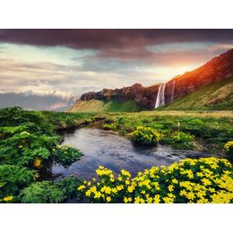 papermoon Fototapete "Seljalandfoss waterfall Iceland" Tapeten Gr. B/L: 4 m x 2,6 m, Bahnen: 8 St., bunt (mehrfarbig) Fototapeten
