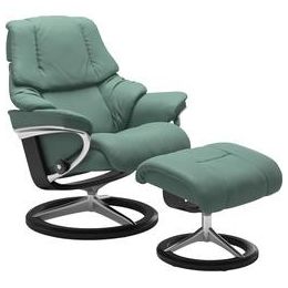 Relaxsessel stressless "Reno" Sessel Gr. Leder PALOMA, Signature Base Schwarz-S, Relaxfunktion-Drehfunktion-PlusTMSystem-Gleitsystem-BalanceAdaptTM, B/H/T: 79cm x 99cm x 75cm, grün (aqua paloma) mit Signature Base, Größe S, M & L, Gestell Schwarz