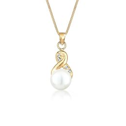 Perlenkette Elli "Infinity Perle Kristalle 925 Silber" Halsketten Gr. ohne Stein, Silber 925 (Sterlingsilber), Länge: 45 cm, goldfarben (gold) Damen Perlenketten