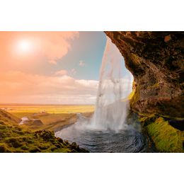 papermoon Fototapete "Amazing Waterfall Iceland" Tapeten Gr. B/L: 3,5 m x 2,6 m, Bahnen: 7 St., bunt (mehrfarbig) Fototapeten