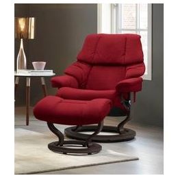 Relaxsessel stressless "Reno" Sessel Gr. ROHLEDER Stoff Q2 FARON, Classic Base Wenge, Relaxfunktion-Drehfunktion-PlusTMSystem-Gleitsystem, B/H/T: 75cm x 96cm x 75cm, rot (red q2 faron) mit Hocker, Classic Base, Größe S, M & L, Gestell Wenge