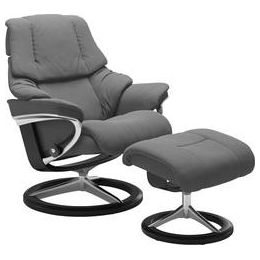 Relaxsessel stressless "Reno" Sessel Gr. Microfaser DINAMICA, Signature Base Schwarz-L, Relaxfunktion-Drehfunktion-PlusTMSystem-Gleitsystem-BalanceAdaptTM, B/H/T: 92cm x 100cm x 80cm, grau (dunkelgrau dinamica) mit Signature Base, Größe S, M & L, Gestell Schwarz