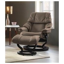 Relaxsessel stressless "Reno" Sessel Gr. Leder BATICK, Classic Base Schwarz-S, Relaxfunktion-Drehfunktion-PlusTMSystem-Gleitsystem, B/H/T: 75cm x 96cm x 75cm, braun (mole batick) mit Hocker, Classic Base, Größe S, M & L, Gestell Schwarz