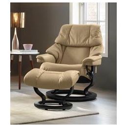 Relaxsessel stressless "Reno" Sessel Gr. Leder PALOMA, Classic Base Schwarz-M, Relaxfunktion-Drehfunktion-PlusTMSystem-Gleitsystem, B/H/T: 79cm x 98cm x 75cm, beige (sand paloma) mit Hocker, Classic Base, Größe S, M & L, Gestell Schwarz