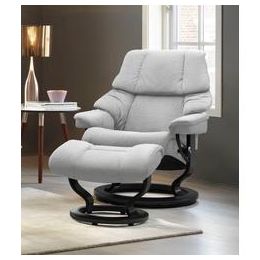 Relaxsessel stressless "Reno" Sessel Gr. ROHLEDER Stoff Q2 FARON, Classic Base Schwarz, Relaxfunktion-Drehfunktion-PlusTMSystem-Gleitsystem, B/H/T: 75cm x 96cm x 75cm, grau (light grey q2 faron) mit Hocker, Classic Base, Größe S, M & L, Gestell Schwarz