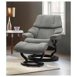 Relaxsessel stressless "Reno" Sessel Gr. ROHLEDER Stoff Q2 FARON, Classic Base Schwarz, Relaxfunktion-Drehfunktion-PlusTMSystem-Gleitsystem, B/H/T: 88cm x 98cm x 78cm, grau (grey q2 faron) mit Hocker, Classic Base, Größe S, M & L, Gestell Schwarz