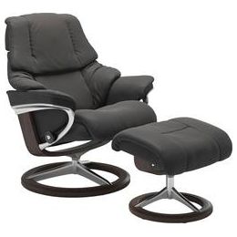 Relaxsessel stressless "Reno" Sessel Gr. Leder PALOMA, Signature Base Wenge, Relaxfunktion-Drehfunktion-PlusTMSystem-Gleitsystem-BalanceAdaptTM, B/H/T: 92cm x 100cm x 80cm, grau (rock paloma)