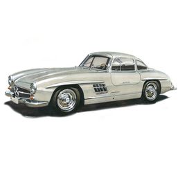 papermoon Fototapete "MB300SL GULLWING 1954 -VINTAGE AUTO ILLUSTRATION RETRO" Tapeten Gr. B/L: 3,50 m x 2,60 m, Bahnen: 7 St., bunt Fototapeten