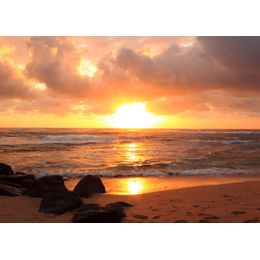 papermoon Fototapete "Sunrise Lihue Beach" Tapeten Gr. B/L: 3,5 m x 2,6 m, Bahnen: 7 St., bunt (mehrfarbig) Fototapeten