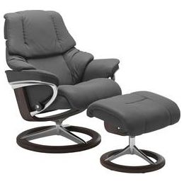 Relaxsessel stressless "Reno" Sessel Gr. Leder BATICK, Signature Base Wenge, Relaxfunktion-Drehfunktion-PlusTMSystem-Gleitsystem-BalanceAdaptTM, B/H/T: 79cm x 99cm x 75cm, grau (grau batick)