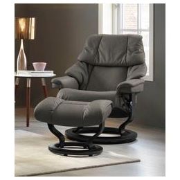 Relaxsessel stressless "Reno" Sessel Gr. Leder PALOMA, Classic Base Schwarz-S, Relaxfunktion-Drehfunktion-PlusTMSystem-Gleitsystem, B/H/T: 75cm x 96cm x 75cm, grau (metal grey paloma) mit Hocker, Classic Base, Größe S, M & L, Gestell Schwarz