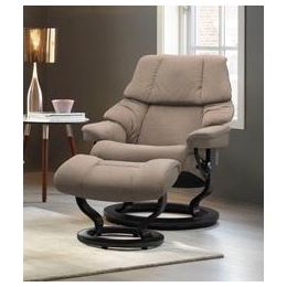 Relaxsessel stressless "Reno" Sessel Gr. ROHLEDER Stoff Q2 FARON, Classic Base Schwarz, Relaxfunktion-Drehfunktion-PlusTMSystem-Gleitsystem, B/H/T: 79cm x 98cm x 75cm, beige (beige q2 faron) mit Hocker, Classic Base, Größe S, M & L, Gestell Schwarz