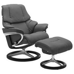 Relaxsessel stressless "Reno" Sessel Gr. Leder BATICK, Signature Base Schwarz-L, Relaxfunktion-Drehfunktion-PlusTMSystem-Gleitsystem-BalanceAdaptTM, B/H/T: 92cm x 100cm x 80cm, grau (grau batick) mit Signature Base, Größe S, M & L, Gestell Schwarz