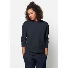 Rundhalspullover Jack Wolfskin "ESSENTIAL CREWNECK W" Gr. L (42/44), blau (night, blue) Damen Pullover Rundhalspullover