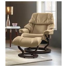 Relaxsessel stressless "Reno" Sessel Gr. Leder PALOMA, Classic Base Wenge, Relaxfunktion-Drehfunktion-PlusTMSystem-Gleitsystem, B/H/T: 75cm x 96cm x 75cm, beige (sand paloma) mit Hocker, Classic Base, Größe S, M & L, Gestell Wenge