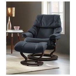 Relaxsessel stressless "Reno" Sessel Gr. Leder PALOMA, Classic Base Wenge, Relaxfunktion-Drehfunktion-PlusTMSystem-Gleitsystem, B/H/T: 79cm x 98cm x 75cm, blau (shadow paloma) mit Hocker, Classic Base, Größe S, M & L, Gestell Wenge