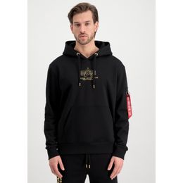 Hoodie Alpha Industries "ALPHA Men - Hoodies Basic Hoody ML Foil Print" Gr. M, schwarz (black) Herren Sweatshirts