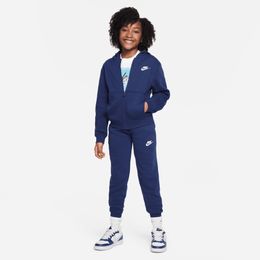 Trainingsanzug Nike Sportswear "CLUB FLEECE BIG KIDS' FULL-ZIP TRACKSUIT" Gr. M (140/146), blau (midnight navy, white) Kinder Sportanzüge