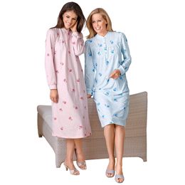 Nachthemd Ascafa "Langarm-Nachthemden" Gr. 48/50, Langarm, bunt (rosé, bleu) Damen Kleider Nachthemden