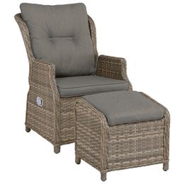 Relaxsessel Konifera "Premium" Sessel Gr. B/H/T: 63 cm x 96 cm x 83 cm, beige Gartensessel Rückenlehne stufenlos verstellbar, Relaxsessel mit Fußhocker