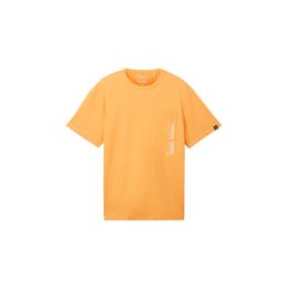 Tom Tailor Denim Herren Relaxed T-Shirt mit Bio-Baumwolle, orange, Print, Gr. M