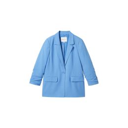 Tom Tailor Denim Damen Blazer mit Raffung am Ärmel, blau, Uni, Gr. M