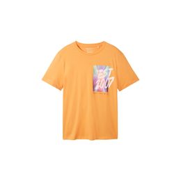 Tom Tailor Denim Herren T-Shirt mit Bio-Baumwolle, orange, Fotoprint, Gr. L
