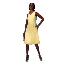 CRÉATION L A-Linien-Kleid CREATION L "Kleid" Gr. 44, Normalgrößen, gelb (zitrone, meliert) Damen Kleider Knielange