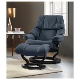 Relaxsessel stressless "Reno" Sessel Gr. Microfaser DINAMICA, Classic Base Schwarz-M, Relaxfunktion-Drehfunktion-PlusTMSystem-Gleitsystem, B/H/T: 79cm x 98cm x 75cm, blau (blue dinamica) mit Hocker, Classic Base, Größe S, M & L, Gestell Schwarz