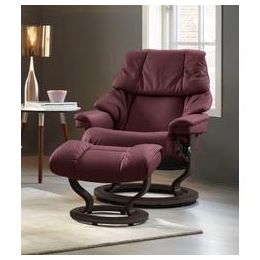 Relaxsessel stressless "Reno" Sessel Gr. Leder BATICK, Classic Base Wenge, Relaxfunktion-Drehfunktion-PlusTMSystem-Gleitsystem, B/H/T: 79cm x 98cm x 75cm, rot (bordeaux batick) mit Hocker, Classic Base, Größe S, M & L, Gestell Wenge