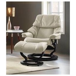 Relaxsessel stressless "Reno" Sessel Gr. Leder BATICK, Classic Base Schwarz-M, Relaxfunktion-Drehfunktion-PlusTMSystem-Gleitsystem, B/H/T: 79cm x 98cm x 75cm, beige (cream batick) mit Hocker, Classic Base, Größe S, M & L, Gestell Schwarz