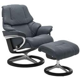 Relaxsessel stressless "Reno" Sessel Gr. Leder BATICK, Signature Base Schwarz-L, Relaxfunktion-Drehfunktion-PlusTMSystem-Gleitsystem-BalanceAdaptTM, B/H/T: 92cm x 100cm x 80cm, blau (atlantic batick) mit Signature Base, Größe S, M & L, Gestell Schwarz