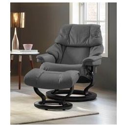 Relaxsessel stressless "Reno" Sessel Gr. Leder BATICK, Classic Base Schwarz-M, Relaxfunktion-Drehfunktion-PlusTMSystem-Gleitsystem, B/H/T: 79cm x 98cm x 75cm, grau (grey batick) mit Hocker, Classic Base, Größe S, M & L, Gestell Schwarz