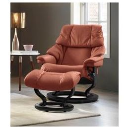 Relaxsessel stressless "Reno" Sessel Gr. Leder PALOMA, Classic Base Schwarz-S, Relaxfunktion-Drehfunktion-PlusTMSystem-Gleitsystem, B/H/T: 75cm x 96cm x 75cm, rot (henna paloma) mit Hocker, Classic Base, Größe S, M & L, Gestell Schwarz