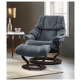 Relaxsessel stressless "Reno" Sessel Gr. Leder BATICK, Classic Base Wenge, Relaxfunktion-Drehfunktion-PlusTMSystem-Gleitsystem, B/H/T: 75cm x 96cm x 75cm, blau (atlantic blue batick) mit Hocker, Classic Base, Größe S, M & L, Gestell Wenge