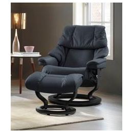 Relaxsessel stressless "Reno" Sessel Gr. Leder PALOMA, Classic Base Schwarz-M, Relaxfunktion-Drehfunktion-PlusTMSystem-Gleitsystem, B/H/T: 79cm x 98cm x 75cm, blau (shadow blue paloma) mit Hocker, Classic Base, Größe S, M & L, Gestell Schwarz