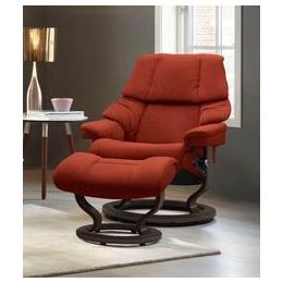 Relaxsessel stressless "Reno" Sessel Gr. ROHLEDER Stoff Q2 FARON, Classic Base Wenge, Relaxfunktion-Drehfunktion-PlusTMSystem-Gleitsystem, B/H/T: 88cm x 98cm x 78cm, rot (rust q2 faron) mit Hocker, Classic Base, Größe S, M & L, Gestell Wenge