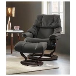 Relaxsessel stressless "Reno" Sessel Gr. Leder PALOMA, Classic Base Wenge, Relaxfunktion-Drehfunktion-PlusTMSystem-Gleitsystem, B/H/T: 88cm x 98cm x 78cm, grau (rock paloma) mit Hocker, Classic Base, Größe S, M & L, Gestell Wenge