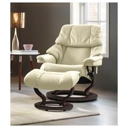 Relaxsessel stressless "Reno" Sessel Gr. Leder PALOMA, Classic Base Wenge, Relaxfunktion-Drehfunktion-PlusTMSystem-Gleitsystem, B/H/T: 79cm x 98cm x 75cm, beige (vanilla paloma) mit Hocker, Classic Base, Größe S, M & L, Gestell Wenge