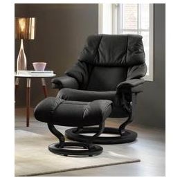 Relaxsessel stressless "Reno" Sessel Gr. Leder BATICK, Classic Base Schwarz-S, Relaxfunktion-Drehfunktion-PlusTMSystem-Gleitsystem, B/H/T: 75cm x 96cm x 75cm, schwarz (black batick) mit Hocker, Classic Base, Größe S, M & L, Gestell Schwarz