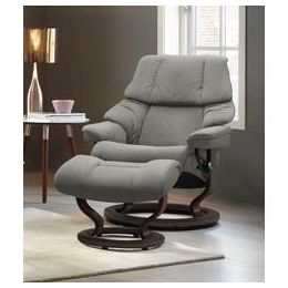 Relaxsessel stressless "Reno" Sessel Gr. ROHLEDER Stoff Q2 FARON, Classic Base Wenge, Relaxfunktion-Drehfunktion-PlusTMSystem-Gleitsystem, B/H/T: 88cm x 98cm x 78cm, grau (grey q2 faron) mit Hocker, Classic Base, Größe S, M & L, Gestell Wenge