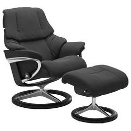 Relaxsessel stressless "Reno" Sessel Gr. Microfaser DINAMICA, Signature Base Schwarz-L, Relaxfunktion-Drehfunktion-PlusTMSystem-Gleitsystem-BalanceAdaptTM, B/H/T: 92cm x 100cm x 80cm, grau (charcoal dinamica) mit Signature Base, Größe S, M & L, Gestell Schwarz