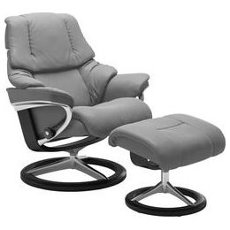 Relaxsessel stressless "Reno" Sessel Gr. Leder BATICK, Signature Base Schwarz-M, Relaxfunktion-Drehfunktion-PlusTMSystem-Gleitsystem-BalanceAdaptTM, B/H/T: 83cm x 100cm x 76cm, grau (wild dove batick) mit Signature Base, Größe S, M & L, Gestell Schwarz