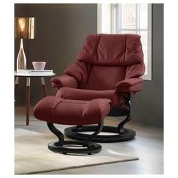 Relaxsessel stressless "Reno" Sessel Gr. Leder PALOMA, Classic Base Schwarz-M, Relaxfunktion-Drehfunktion-PlusTMSystem-Gleitsystem, B/H/T: 79cm x 98cm x 75cm, rot (cherry paloma) mit Hocker, Classic Base, Größe S, M & L, Gestell Schwarz